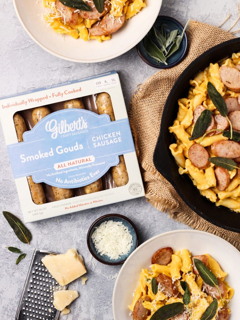 Creamy Pumpkin Pasta with Smoked Gouda Chicken Sausage - Gilbert's ...